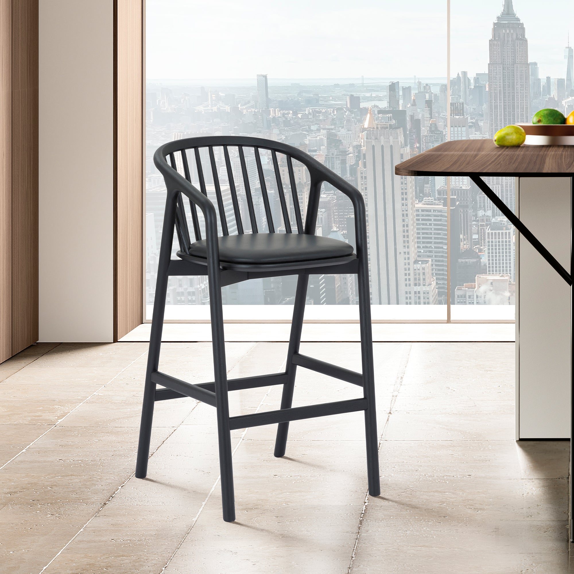 Echo Black Oak Wood and Faux Leather Bar Stool – Armen Living
