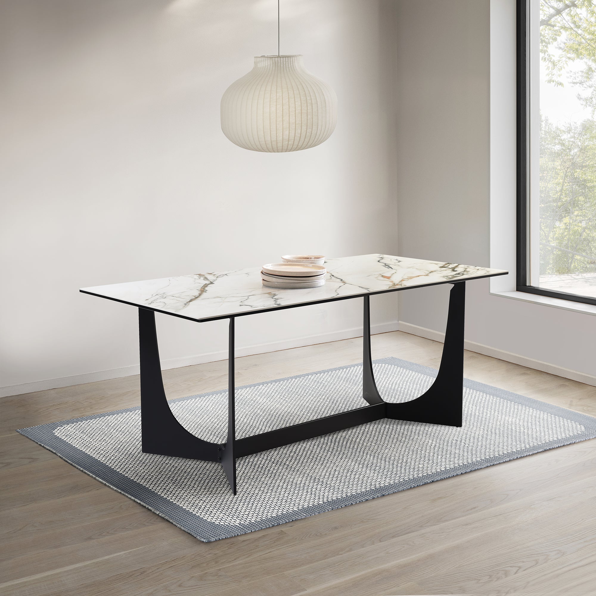 Esme Dining Table in Stone and Metal – Armen Living